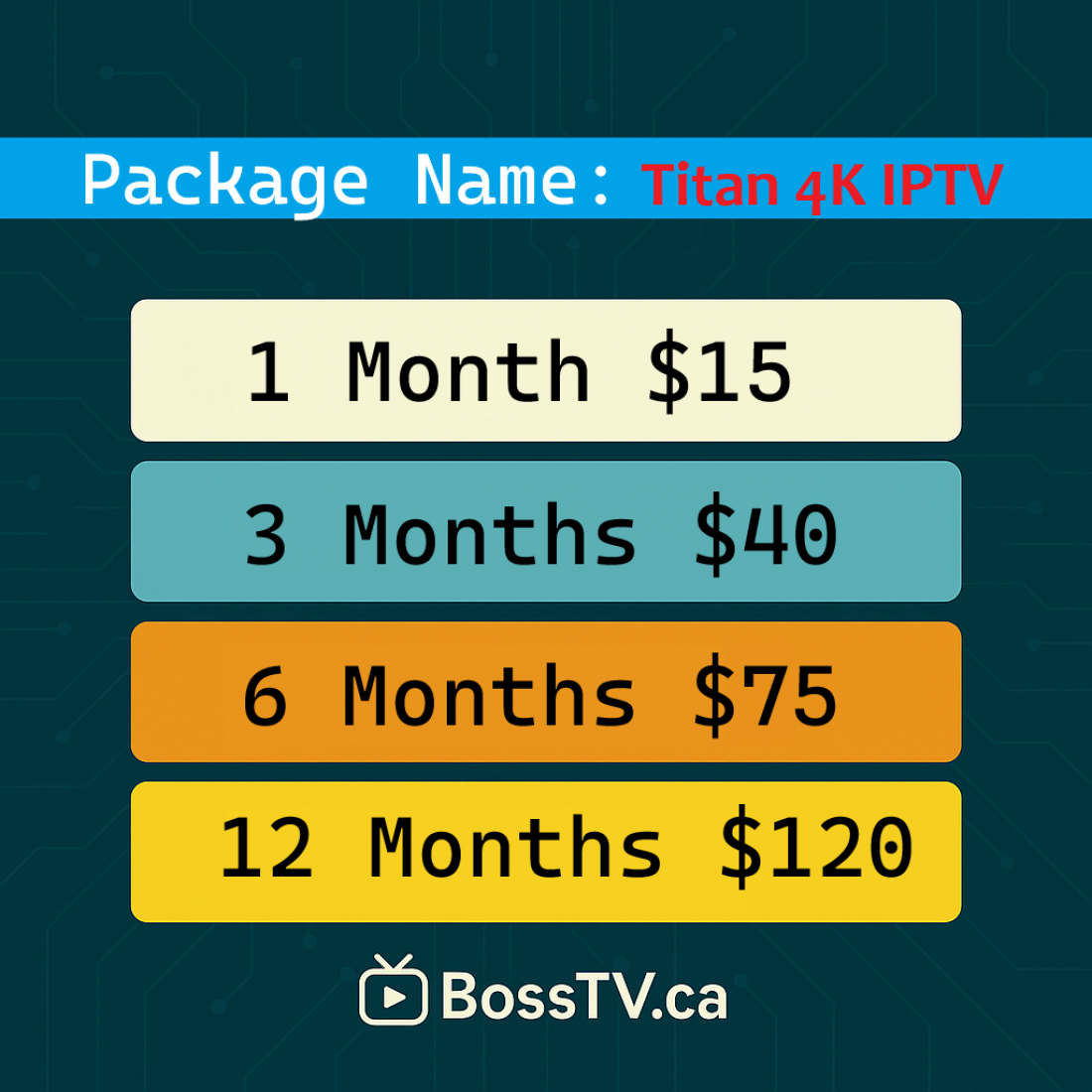 Titan 4K IPTV (T4K IPTV) | Titan IPTV Stalker & Ministra 4K IPTV Server Canada | BossTV.ca